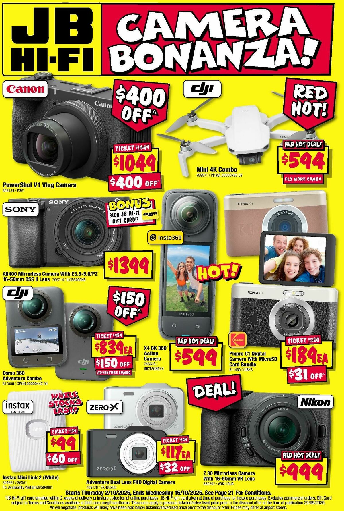 JB Hi-Fi Camera Bonanza! from 1 October